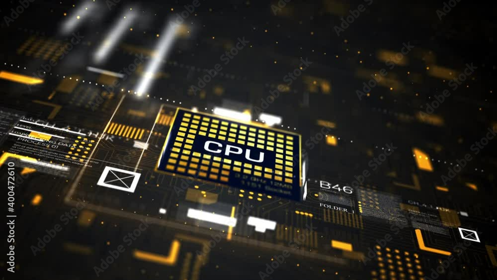 Technology Background CPU Circuit. Artificial Intelligence Processing Power. Four Virtual ...