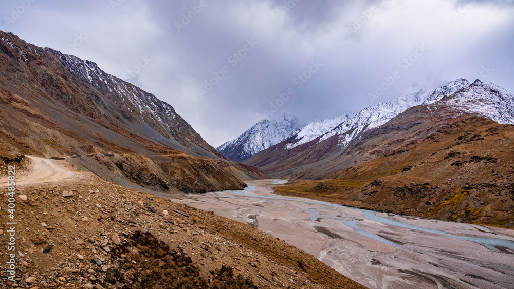 Landscape of valley of Chandra river which confluence with bhaga river ...