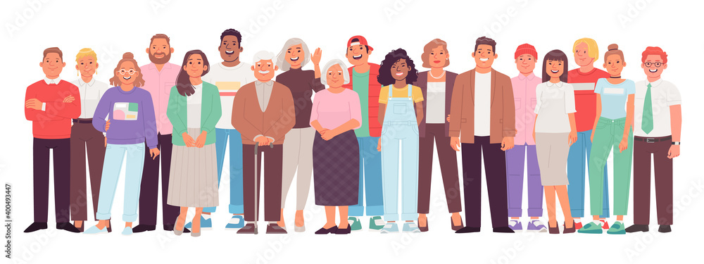Diverse and multicultural group of people against a white background. A ...