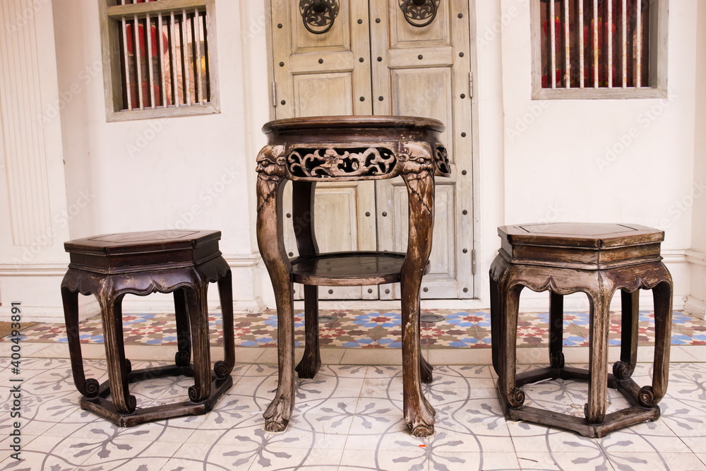 Antique traditional Chinese wooden table and chair. Stock Photo | Adobe ...