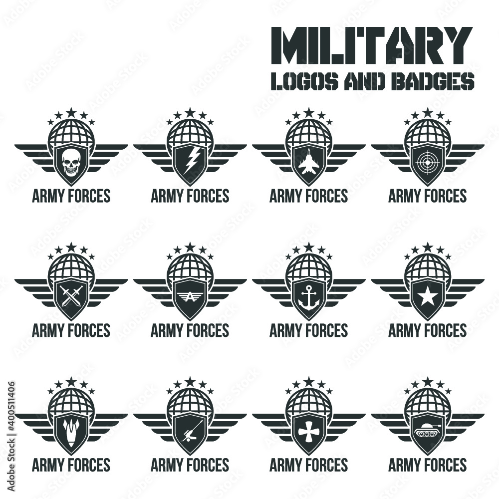 Military emblems set isolated vector illustration. Army logo collection ...