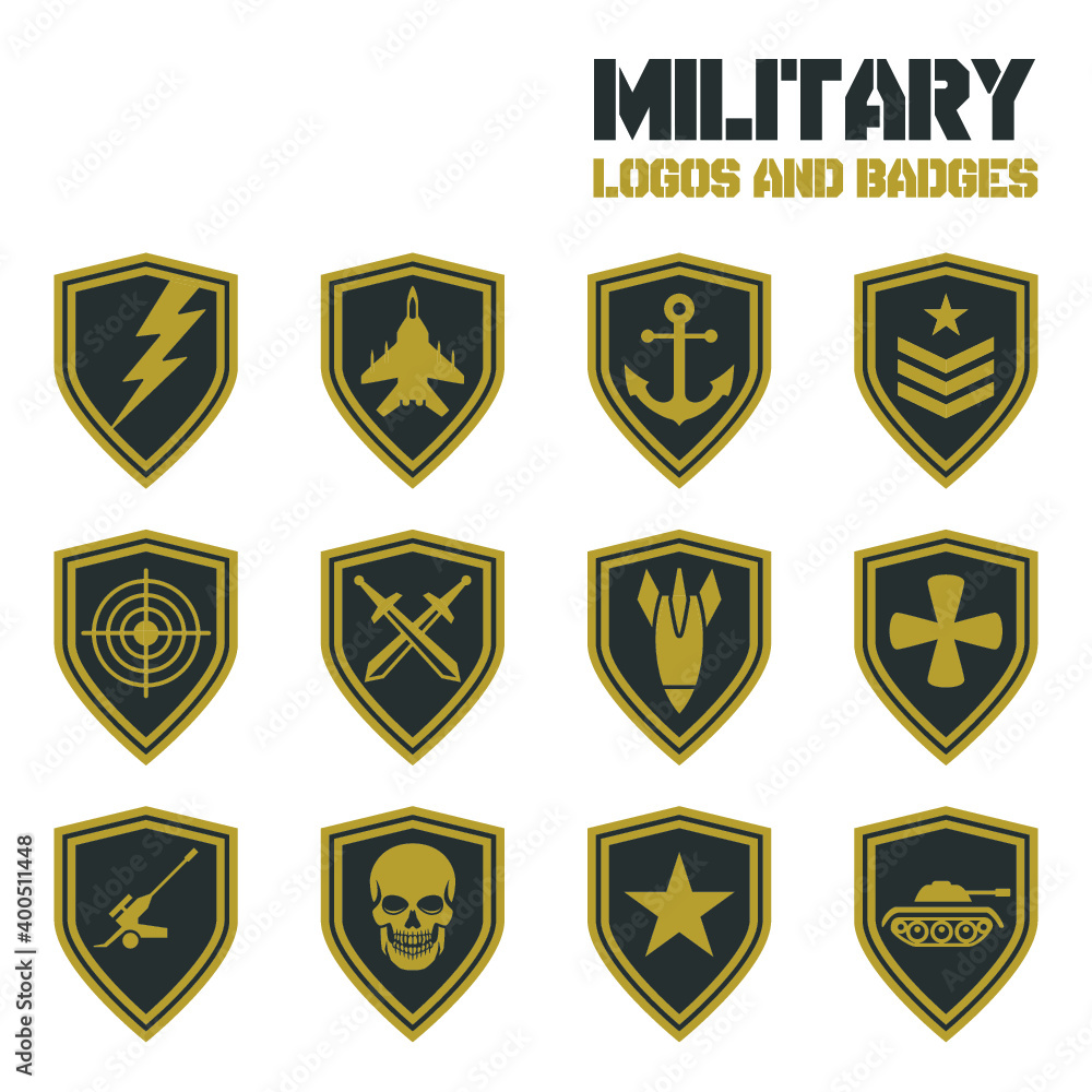 Military emblems set isolated vector illustration. Army logo collection ...