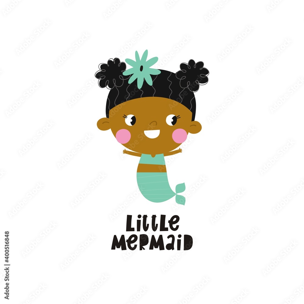 Cartoon baby mermaid vector print. Funny children mermaid princess ...