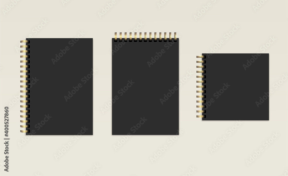 Vector realistic black notebooks. Mockup set. Different shapes. Closed ...