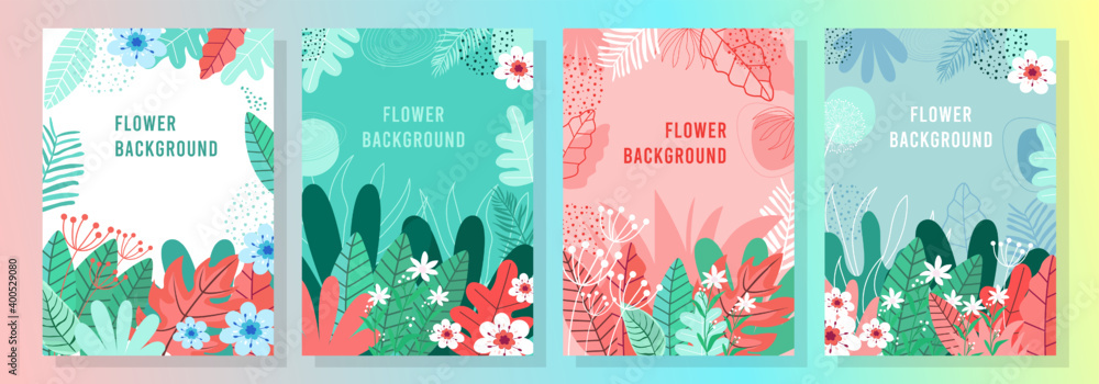 Vector set four seasons, winter, spring, summer, autumn, flowers and ...