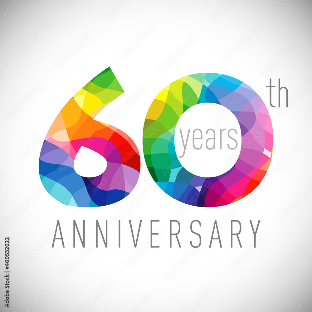 60th anniversary numbers. 60 years old logotype. Bright congrats ...