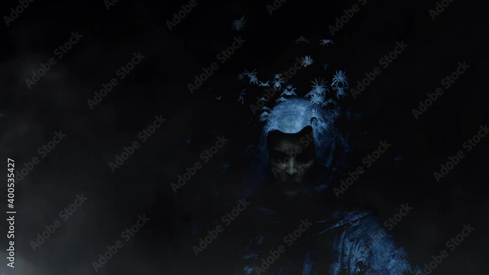 Smokey Ghost Face Appearance On Black Background Loop 4K Animation ...
