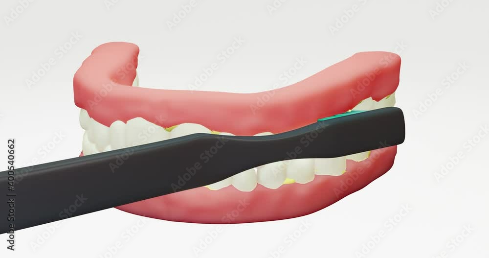 Stockvideo 3d animation stylized teeth, jaw, mouth brushing teeth ...