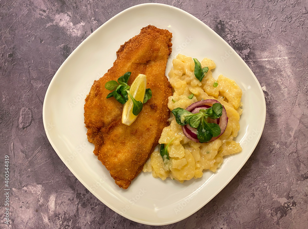 Classic breaded plaice fish fillets, coated in flour, egg, breadcrumbs ...