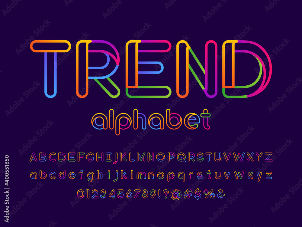 Colorful trendy style alphabet design with uppercase, lowercase ...