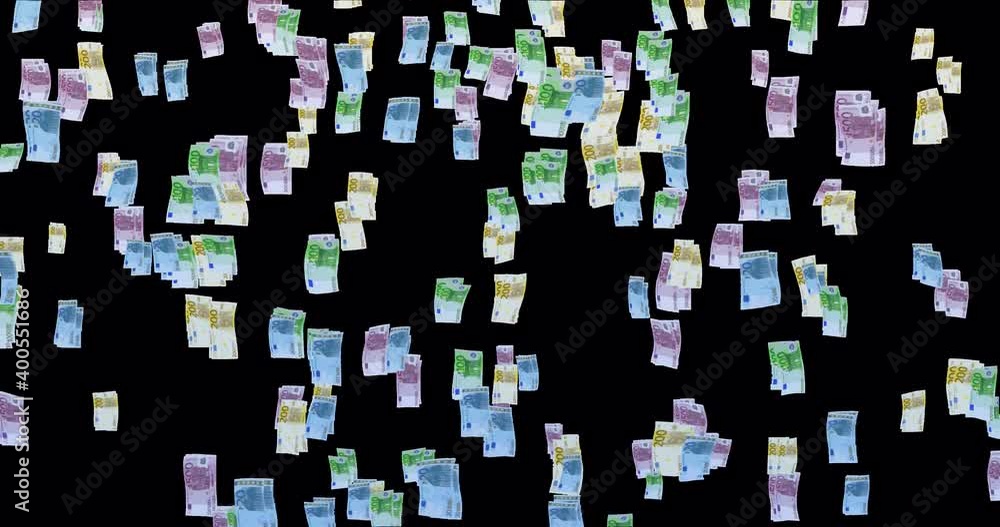 Overlay with rain from Euro banknotes on a transparent background ...