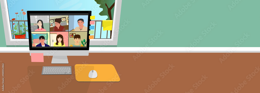 Online meeting. Video conference. Web work briefing. home, live meeting ...