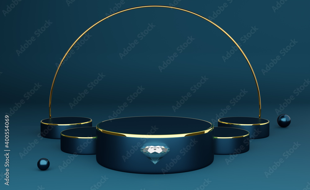 podium empty with diamond and geometric shapes in blue composition for ...