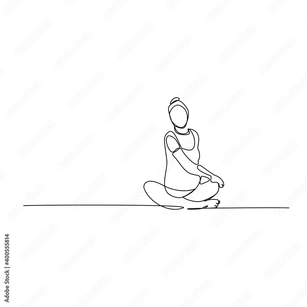Continuous one line drawing. Woman sitting cross legged meditating ...
