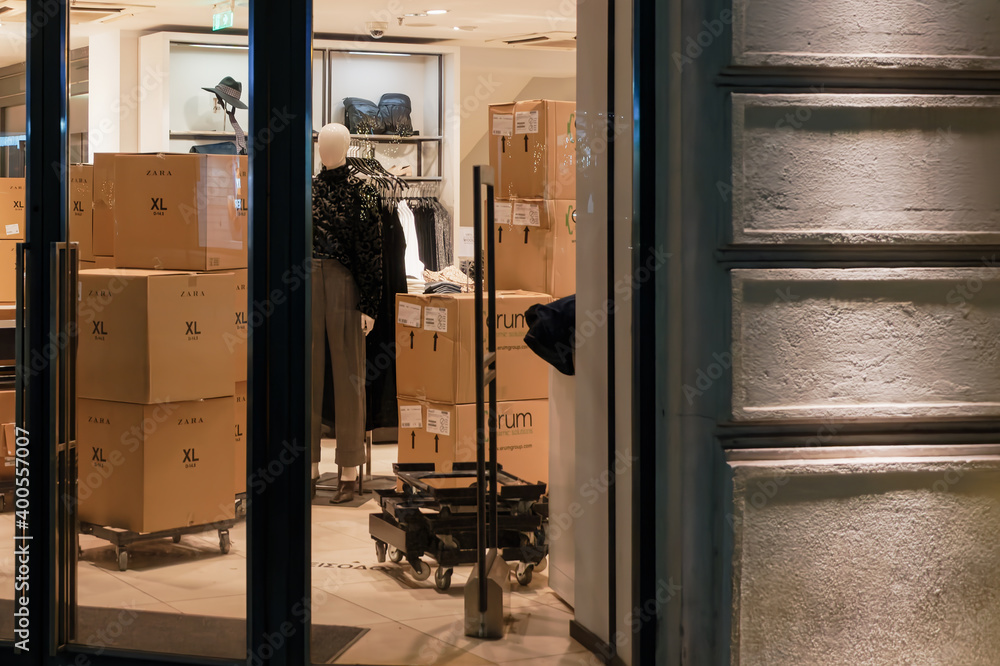 Thessaloniki, Greece Zara brand shipment boxes behind closed doors ...