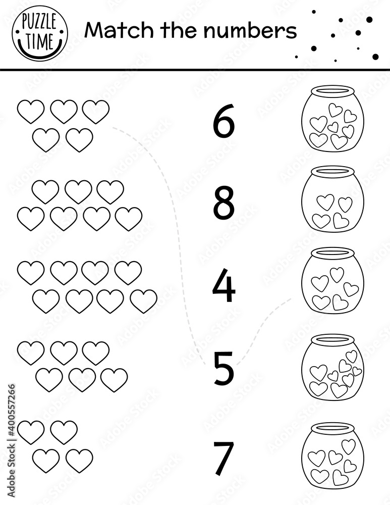Vetor de Saint Valentine day black and white matching game with hearts ...