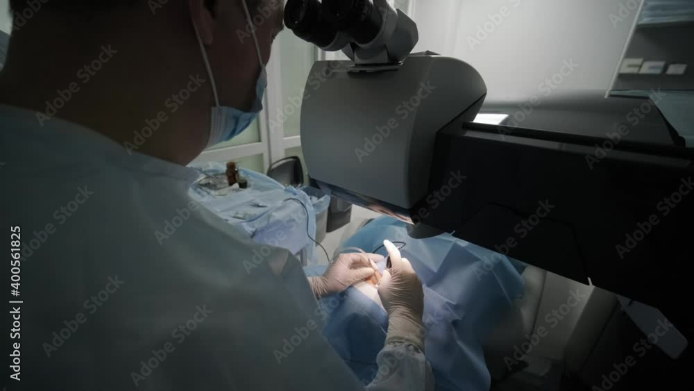 Laser vision correction. A patient and team of surgeons in the ...