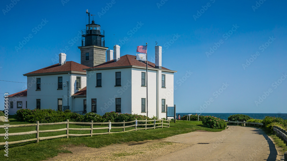 Beavertail Lighthouse in Jamestown, RI, was built in 1783 and is one of ...