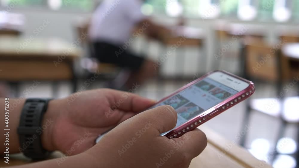 4K using application digital smartphone. students school learning ...