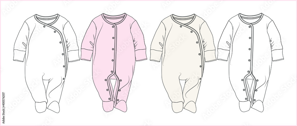 Baby Romper. Baby clothes Flat Sketch. vector illustration Stock Vector ...
