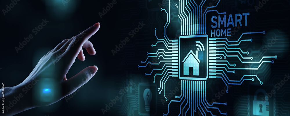 Smart home control panel on virtual screen. IOT and Automation ...