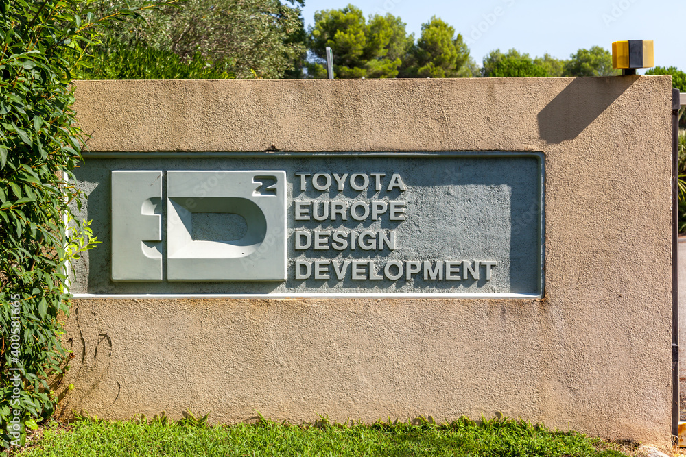 Sophia Antipolis, France - August 19, 2018: Sign at entrance of Toyota ...