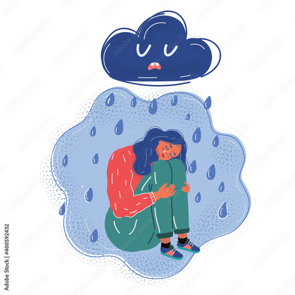 Vector illustration of Sad and upset woman, standing alone in ...