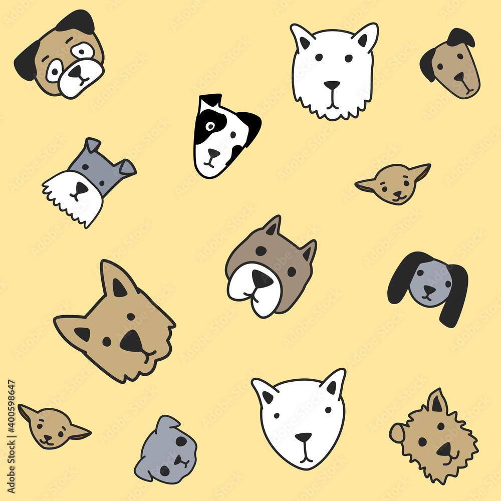 Cartoon cute dog faces pattern texture.To see the other cute dog ...
