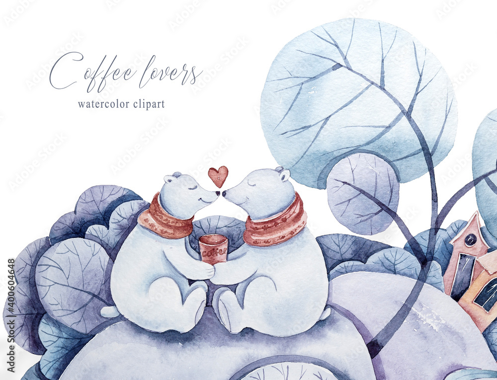 Watercolor Valentines day clipart -polar bears in love. Hand painted ...