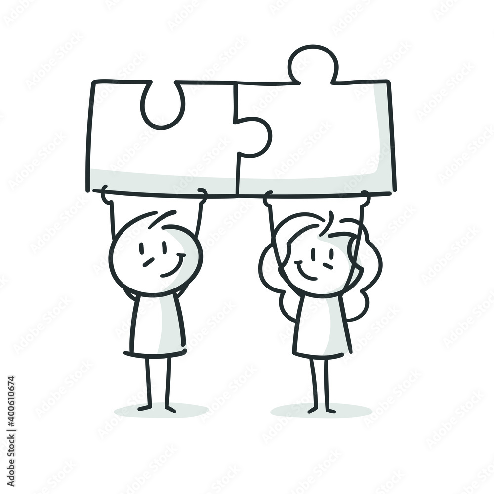 stick figures: puzzle, teamwork, business, solution (no. 14) Stock ...