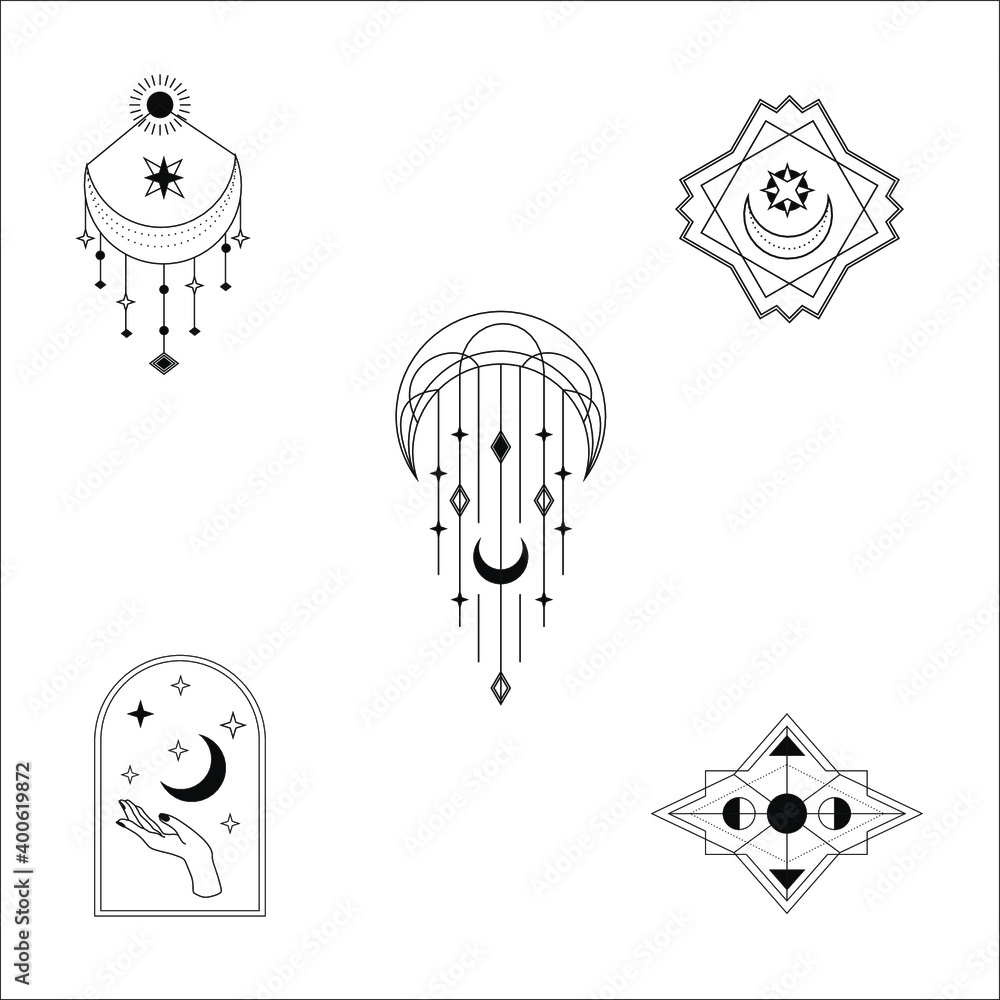 Mystical elements for logo design-boho modern logo - crystal logos ...