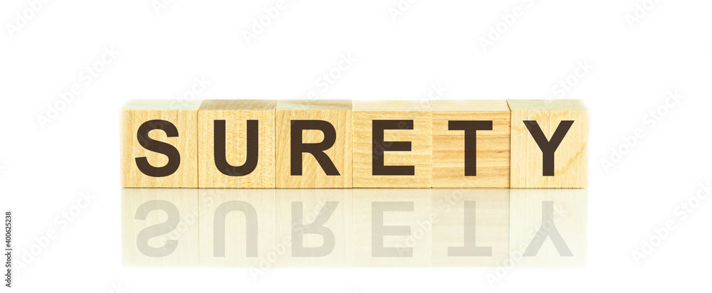 Wooden blocks with the text: surety. The text is written in black ...