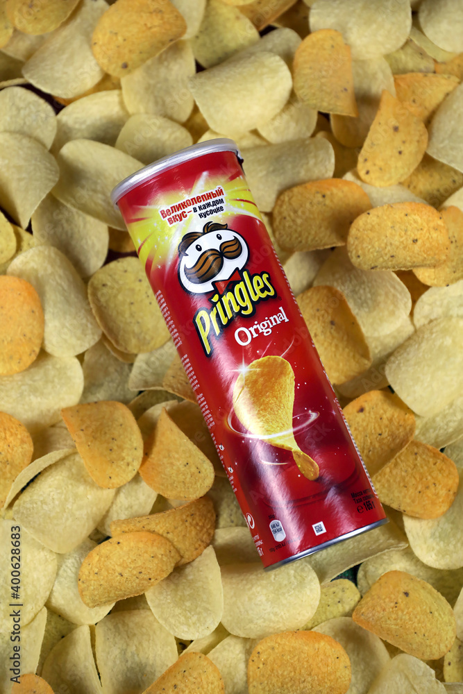 Pringles original flavour. Cardboard tube can on many Pringles potato ...