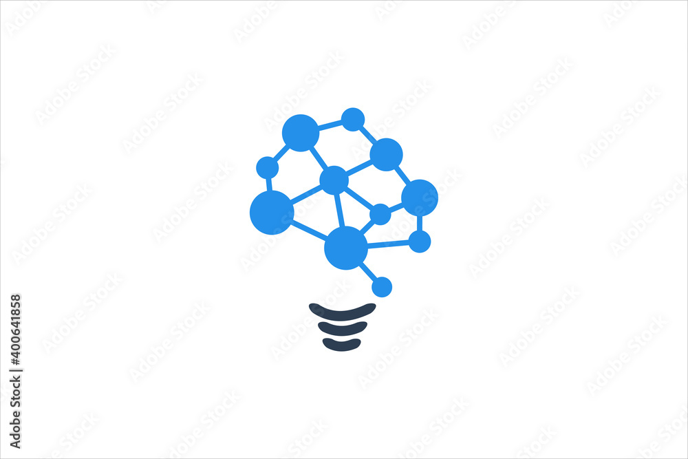 Particle atom logo light bulb icon, modern technology science symbol ...