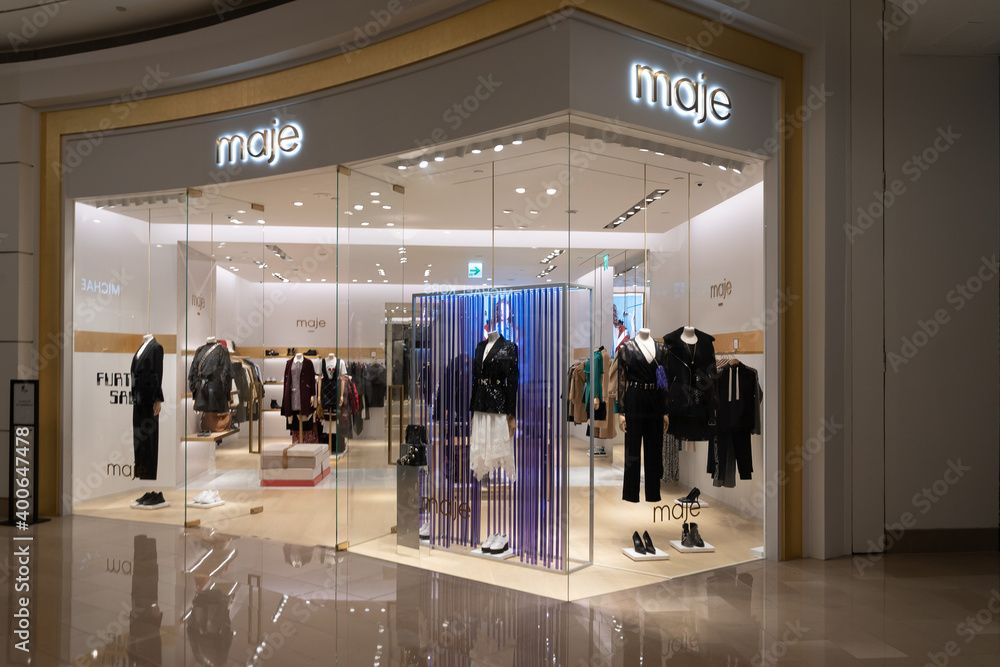 Taipei, Taiwan - December 10, 2018: Maje storefront in Taipei 101 Shopping Mall. Maje is a ...