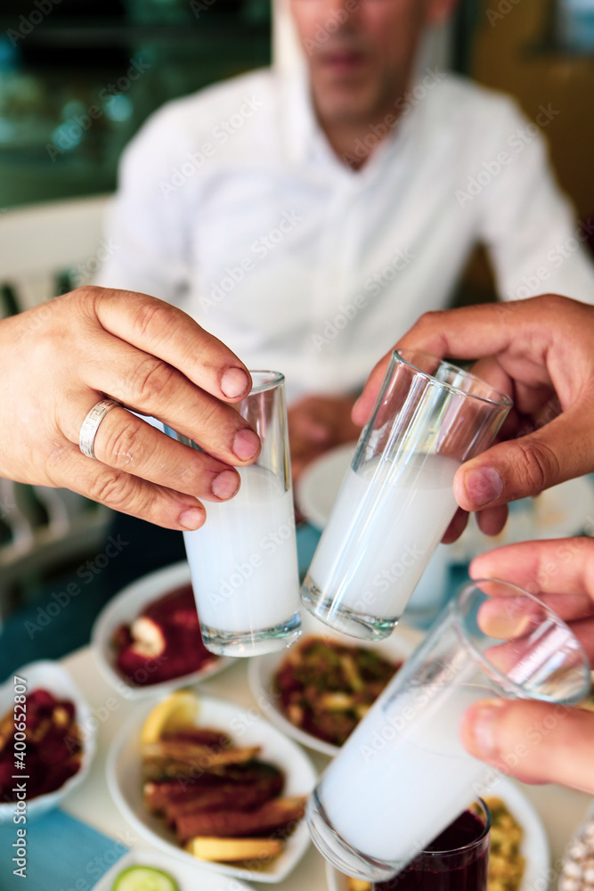 Turkish and Greek Traditional Dinning Table with Special Alcohol Drink ...