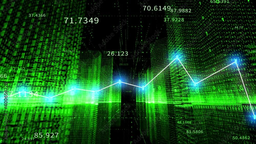 4K financial chart with digital city background;seamless loop.Business ...