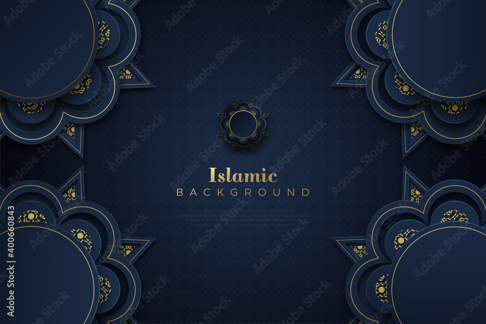 Islamic background with dark green background and ornamental decor ...