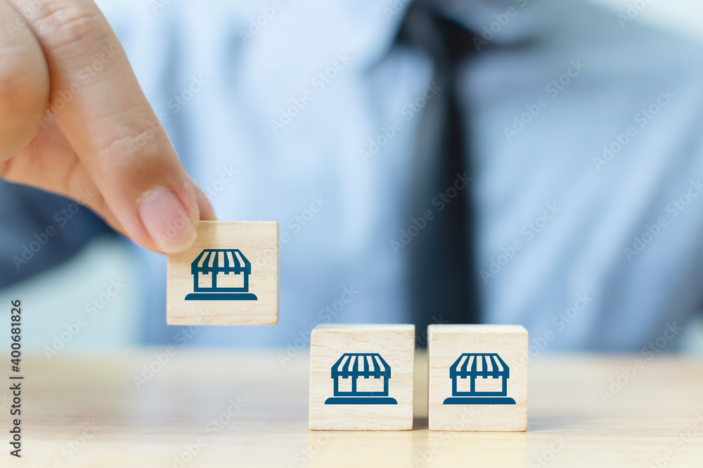 Franchise business marketing system concept. Structure service store ...