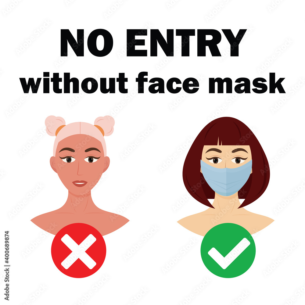 Girls, icon, no entry without face mask. Vector illustrations. Stock ...