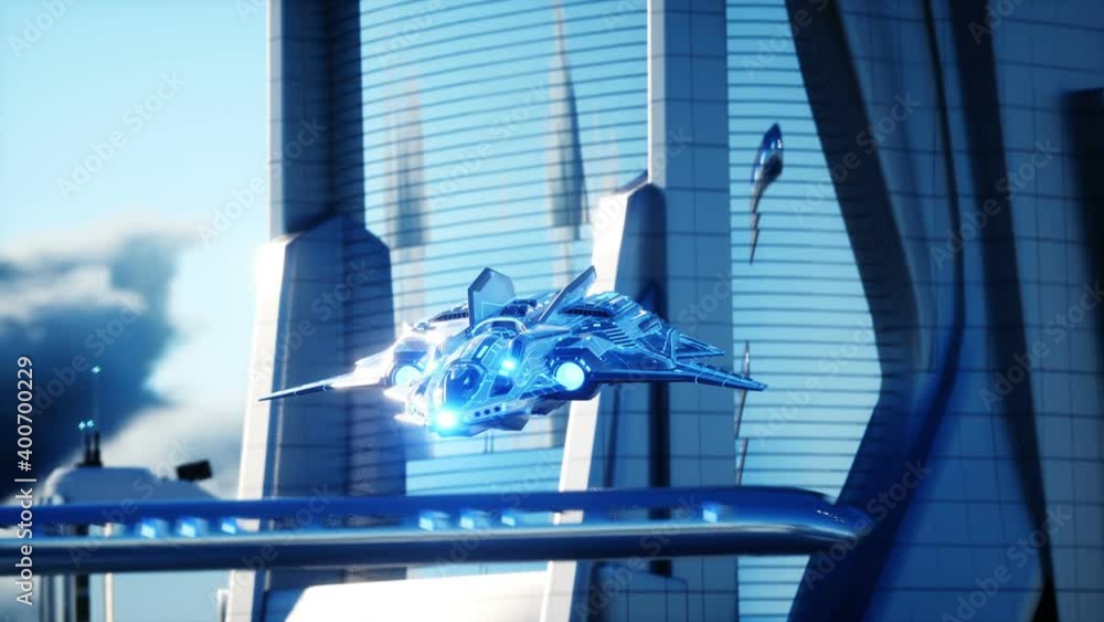 Futuristic sci fi city in clouds. Utopia. concept of the future. Flying ...