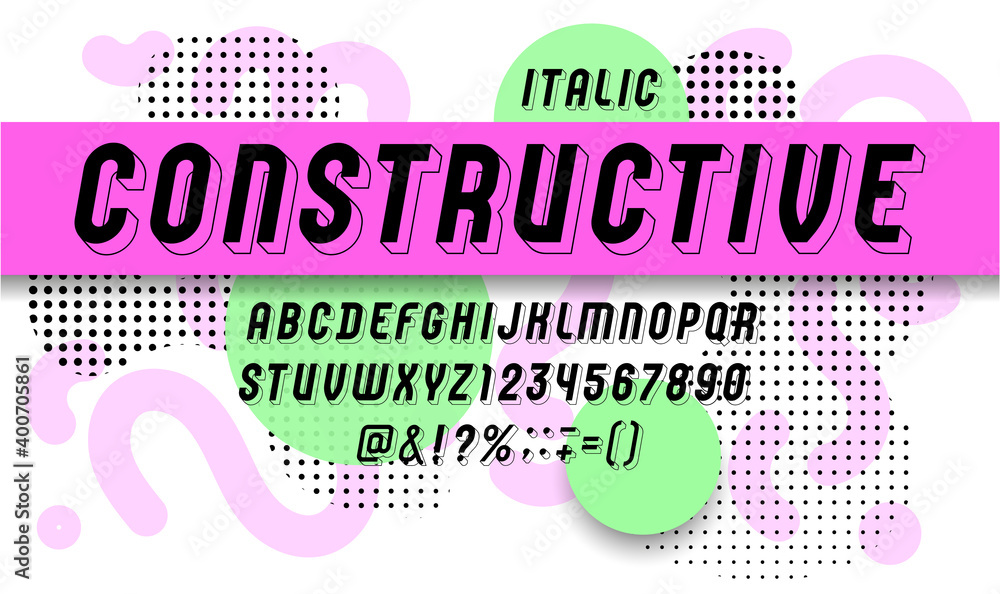 Constructive font, trendy 3d alphabet sans serif, modern condensed ...