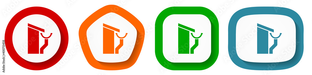 Roof and gutter, guttering home vector icon set, flat design buttons on ...