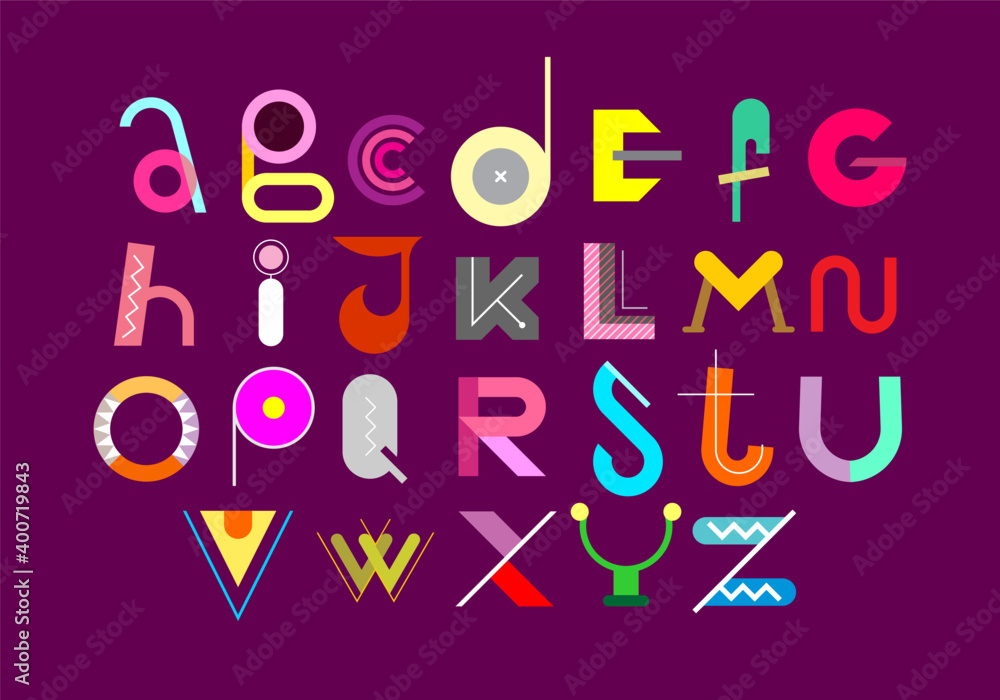Abstract Decorative Font, vector design. Colored abstract font design ...