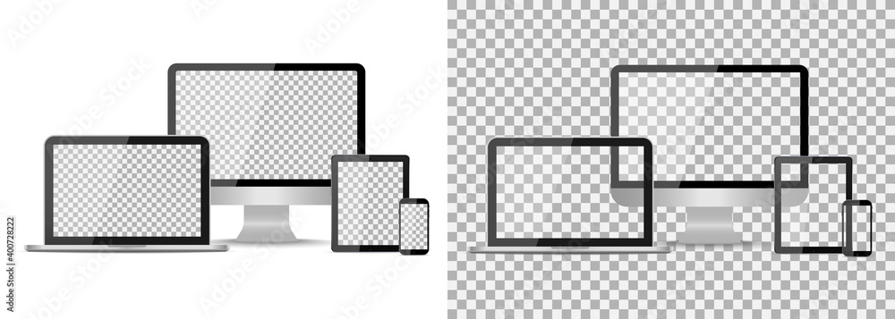 Mockup of devices. Laptop, tablet, computer, phone isolated on ...