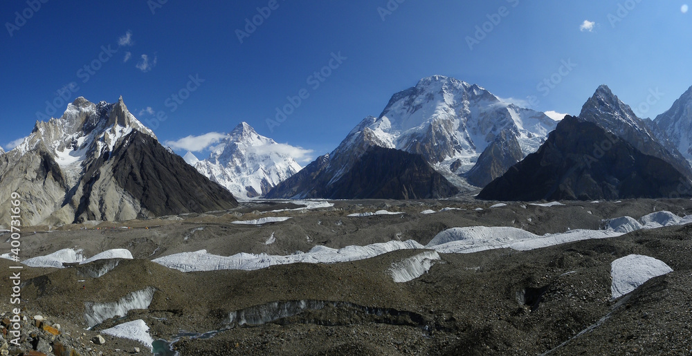 Karakorum landscape with k2 and broad peak , glaciers with snow capped ...