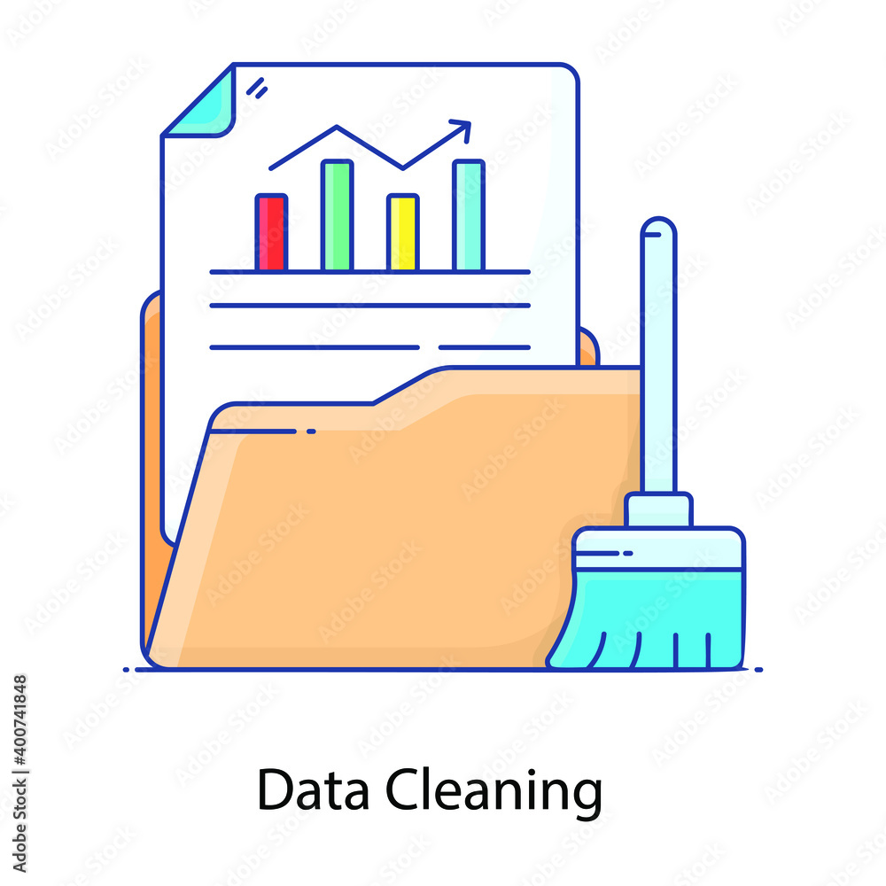 Flat outline concept icon of data cleaning, remove inaccurate data ...