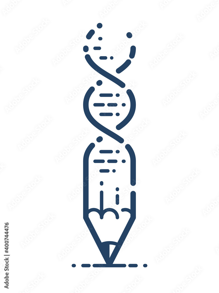 Pencil with DNA strand vector simple linear icon, science biotechnology ...