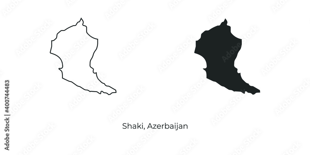 Simple vector illustration of map Shaki, Azerbaijan. Linear and filled ...