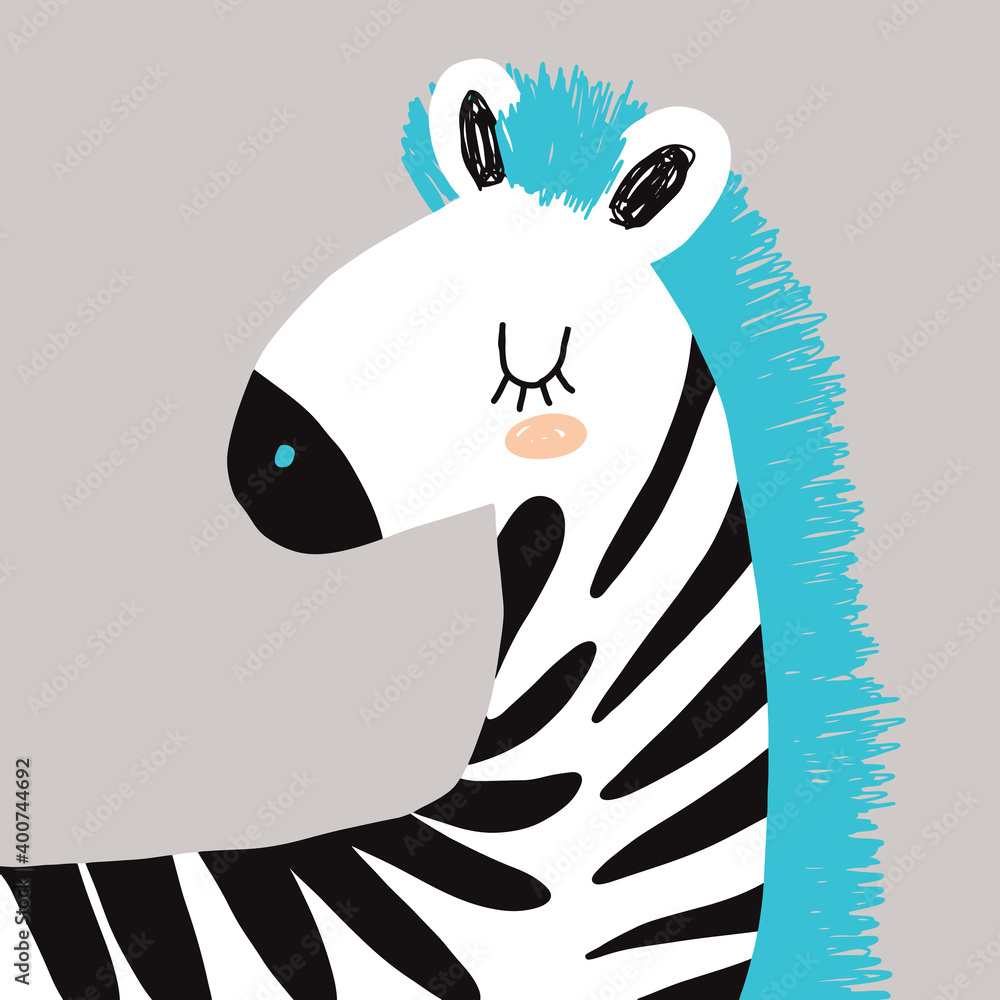 Simple Hand Drawn Nursery Art with Cute Zebra. Safari Party Vector ...